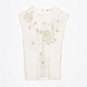 Zara | Tops | Zara Floral Embroidered Tulle Top | Poshmark